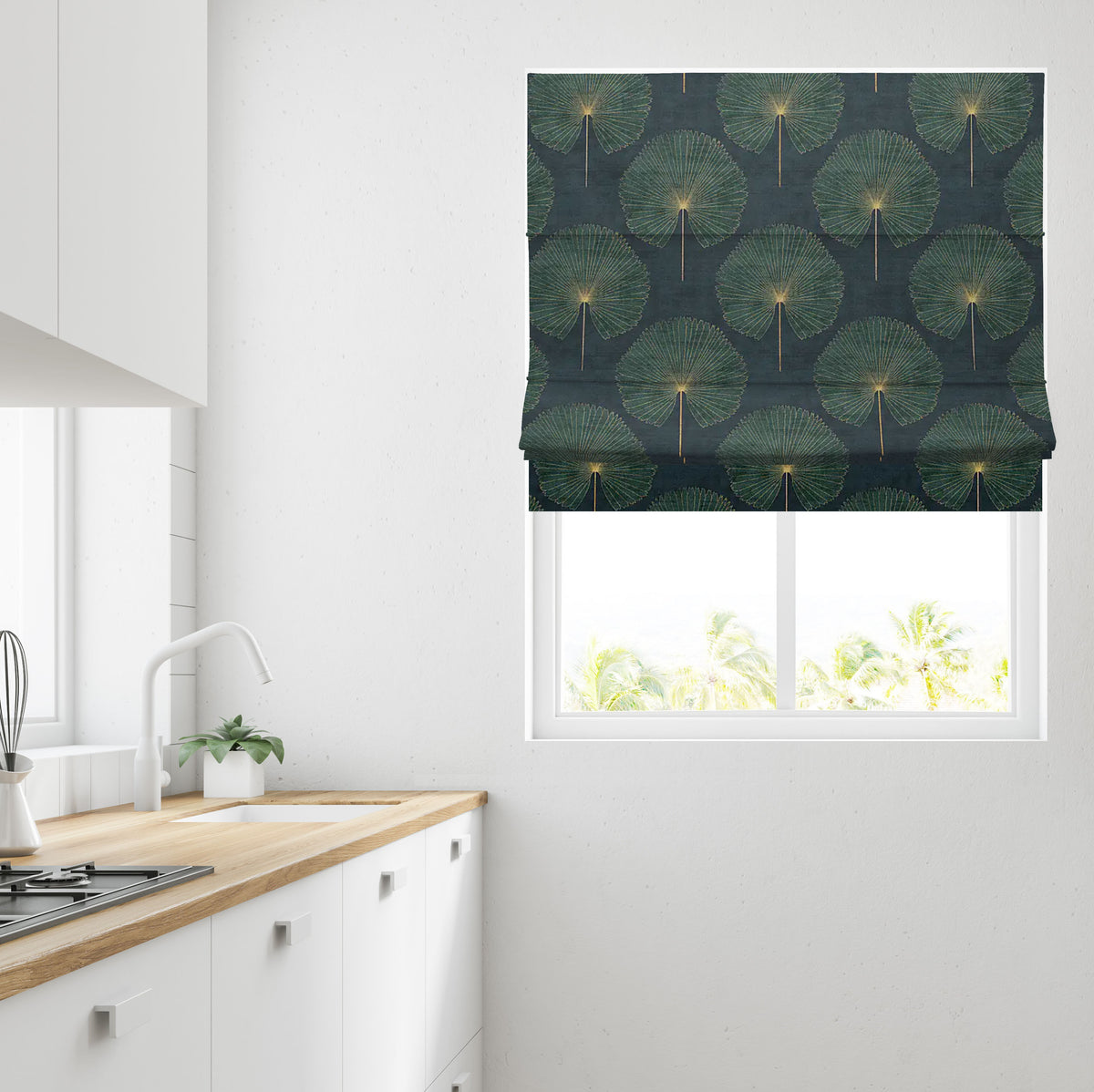 Green Fan Leaf Lined Roman Blind – Barnes Blinds and Interiors