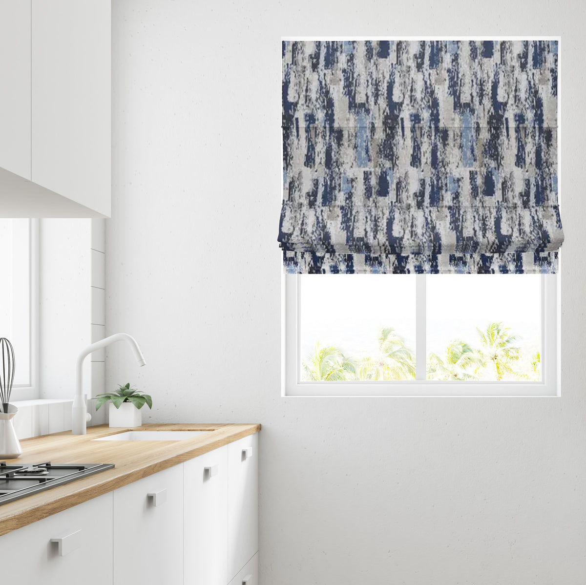 Abstract Stripe Blue Fully Lined Roman Blind – Barnes Blinds and Interiors